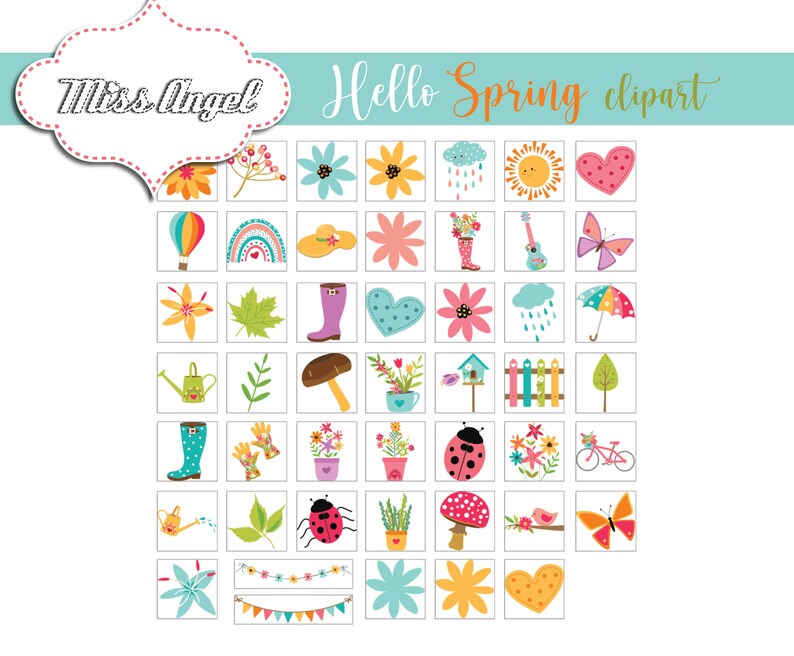 Colorful Spring Clipart Set. Spring and Floral Clipart. Small ...