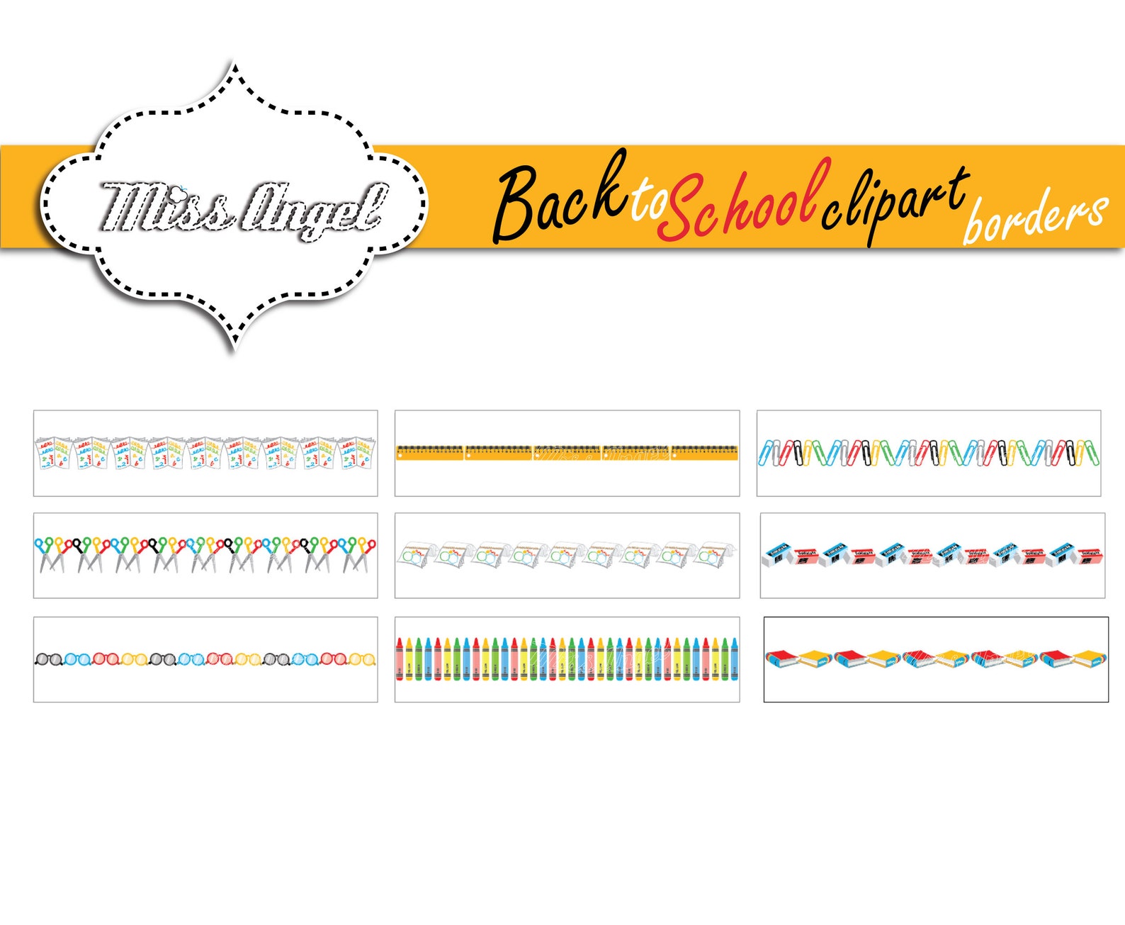 Back to School CLIPART Borders. School Borders. School Supplies ...