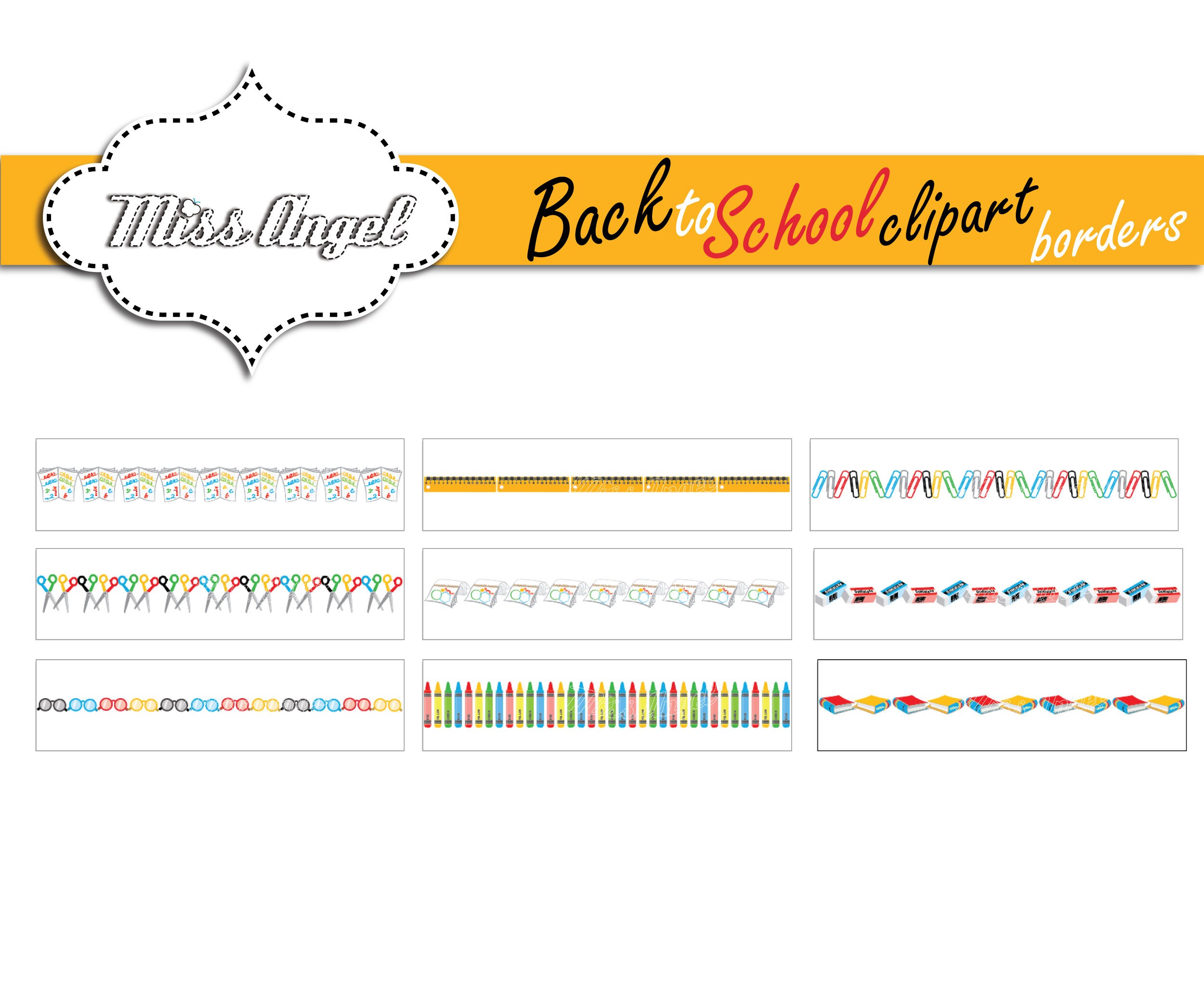 Back to School CLIPART Borders. School Borders. School Supplies ...