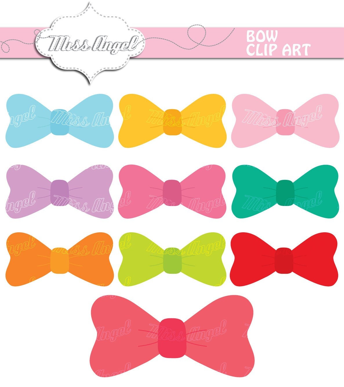 Bows CLIPART Set, Digital Bows, 10 Solid Color Bows. Colorful Bows ...