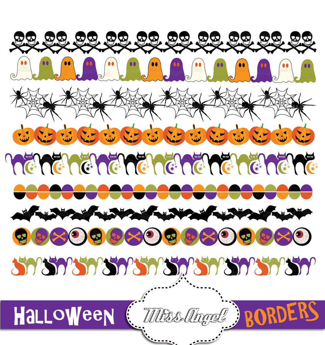 Halloween Borders Clip Art, Halloween Bunting Banners, Digital Ribbons ...