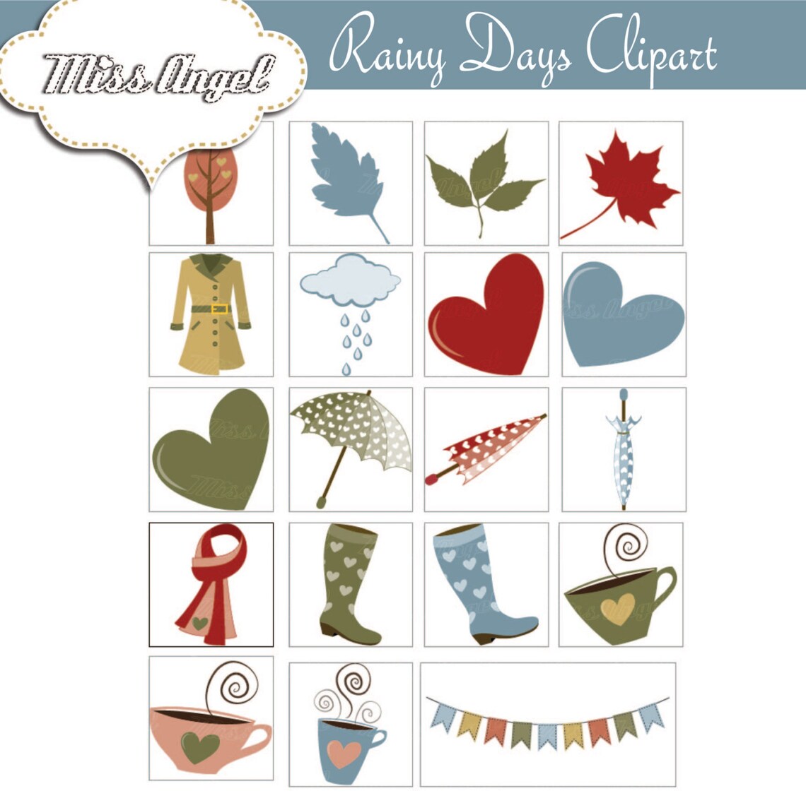 Rainy Days Clipart. Autumn Showers Digital Clip Art Set, Raincoat ...