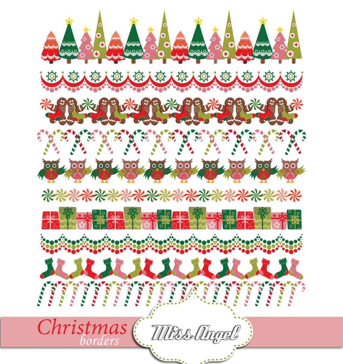 Christmas Borders, Digital Christmas Bunting Banners Clip Art. Small ...
