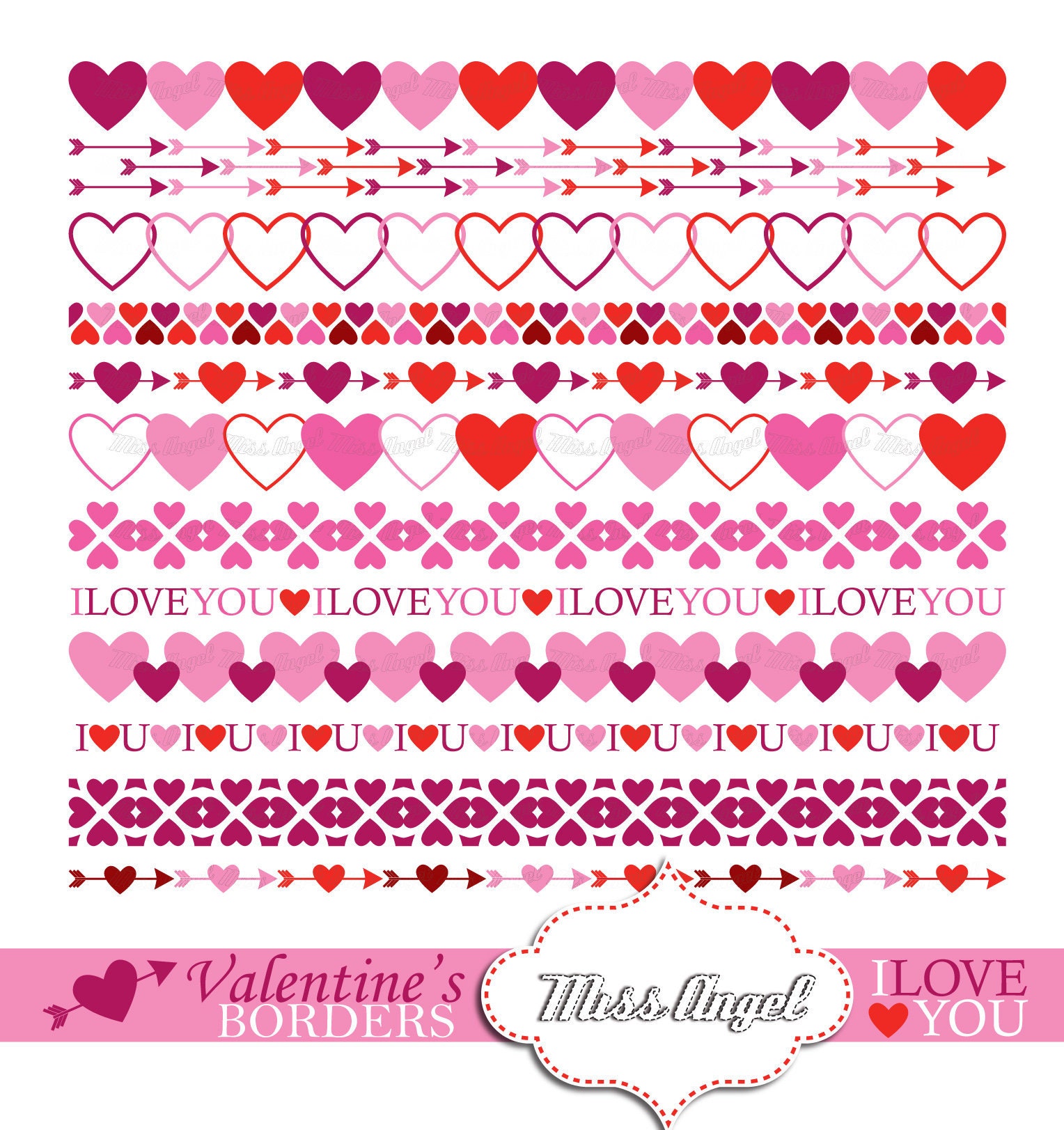 Valentine Clipart Borders. Valentine's Bunting Banners. Printable ...