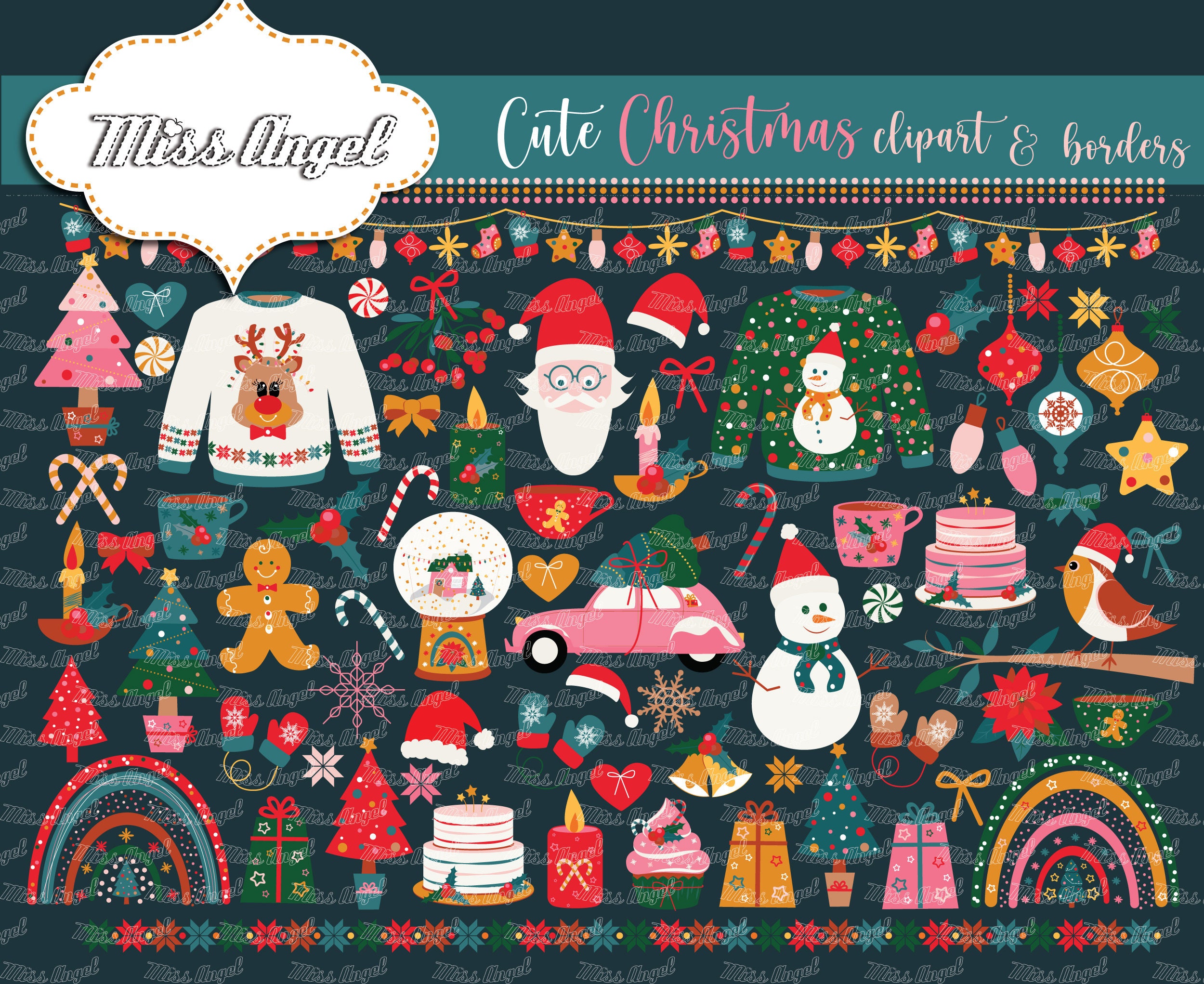 Cute Christmas CLIPART Set. Christmas Borders. Christmas Party Décor ...