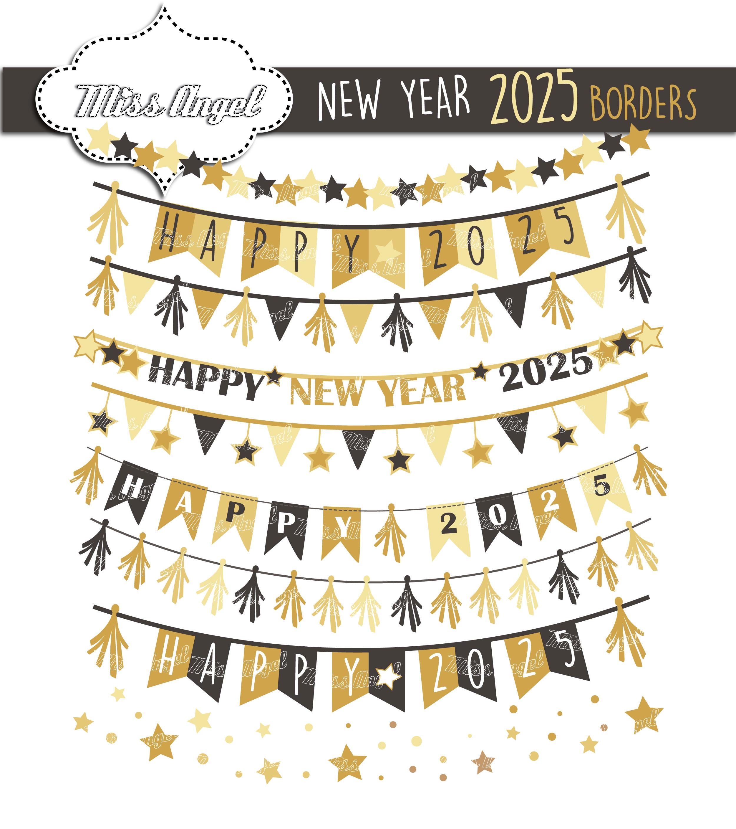 Digital New Year Borders Clipart. Black, Gold. Small Commercial Use ...