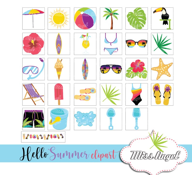 Beach Clipart. Hawaii Surf Clipart. Summer Beach Clip Art. Surfboards ...