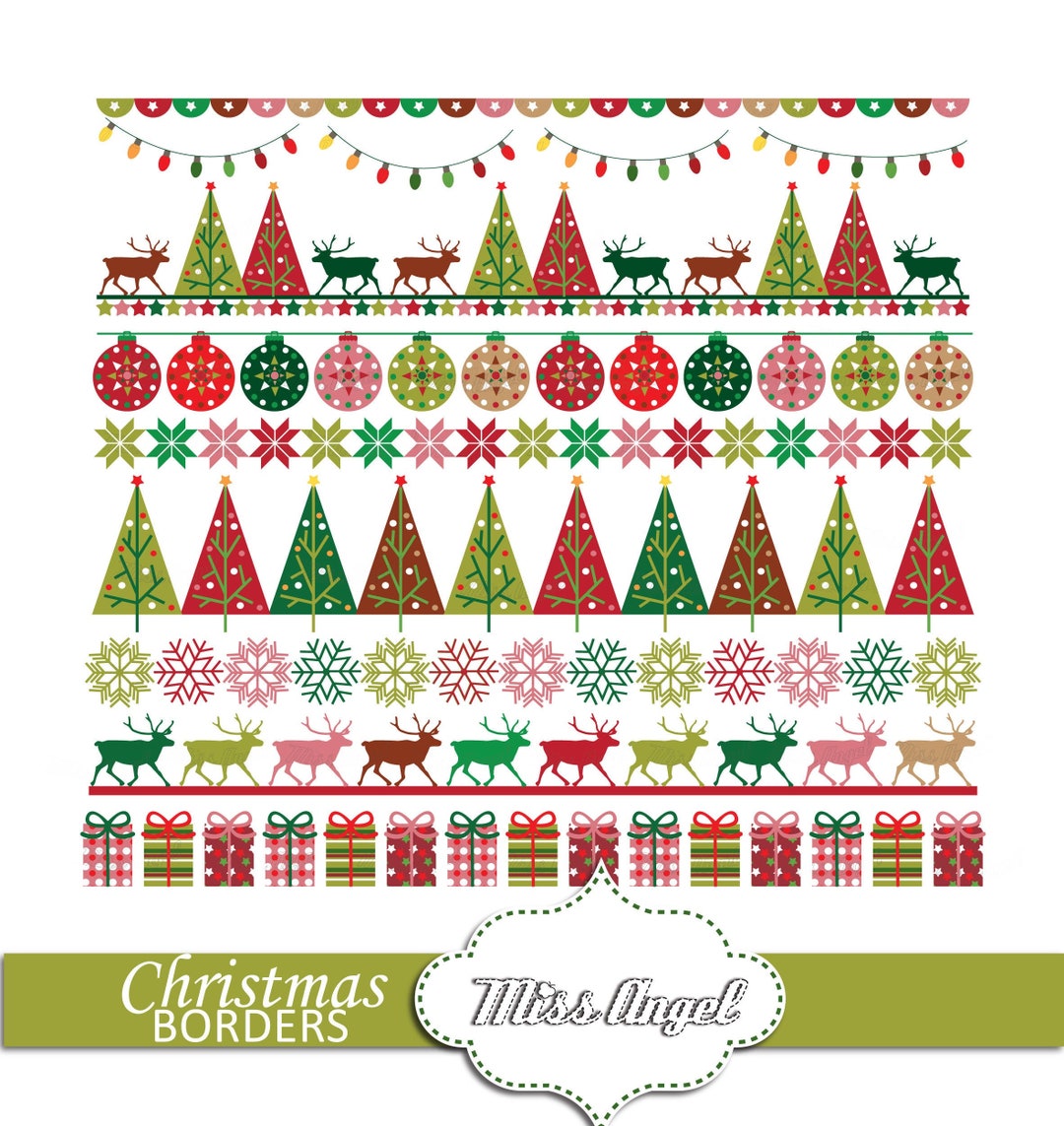 Christmas Borders Clipart, Red Green Pink. Small Commercial Use ...
