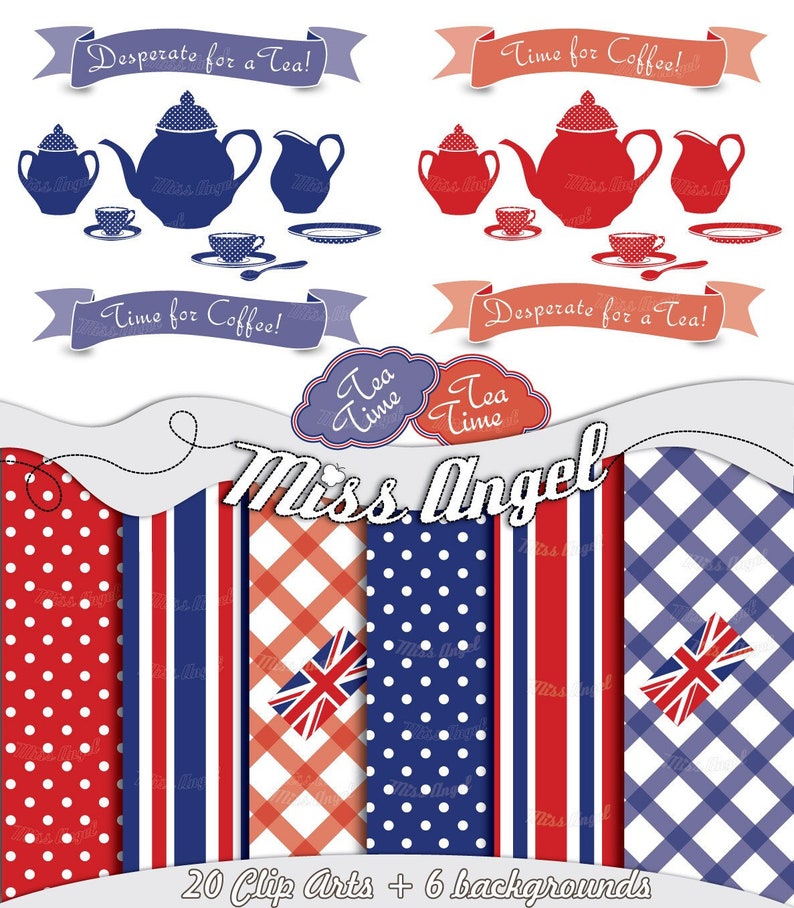 British Tea Clipart and Mixed Paper Sheets. Cup of Tea, China 20 ...