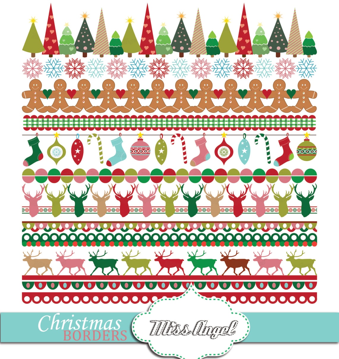 Christmas Borders, Bunting Banners Clip Art. Christmas Ribbons. Small ...
