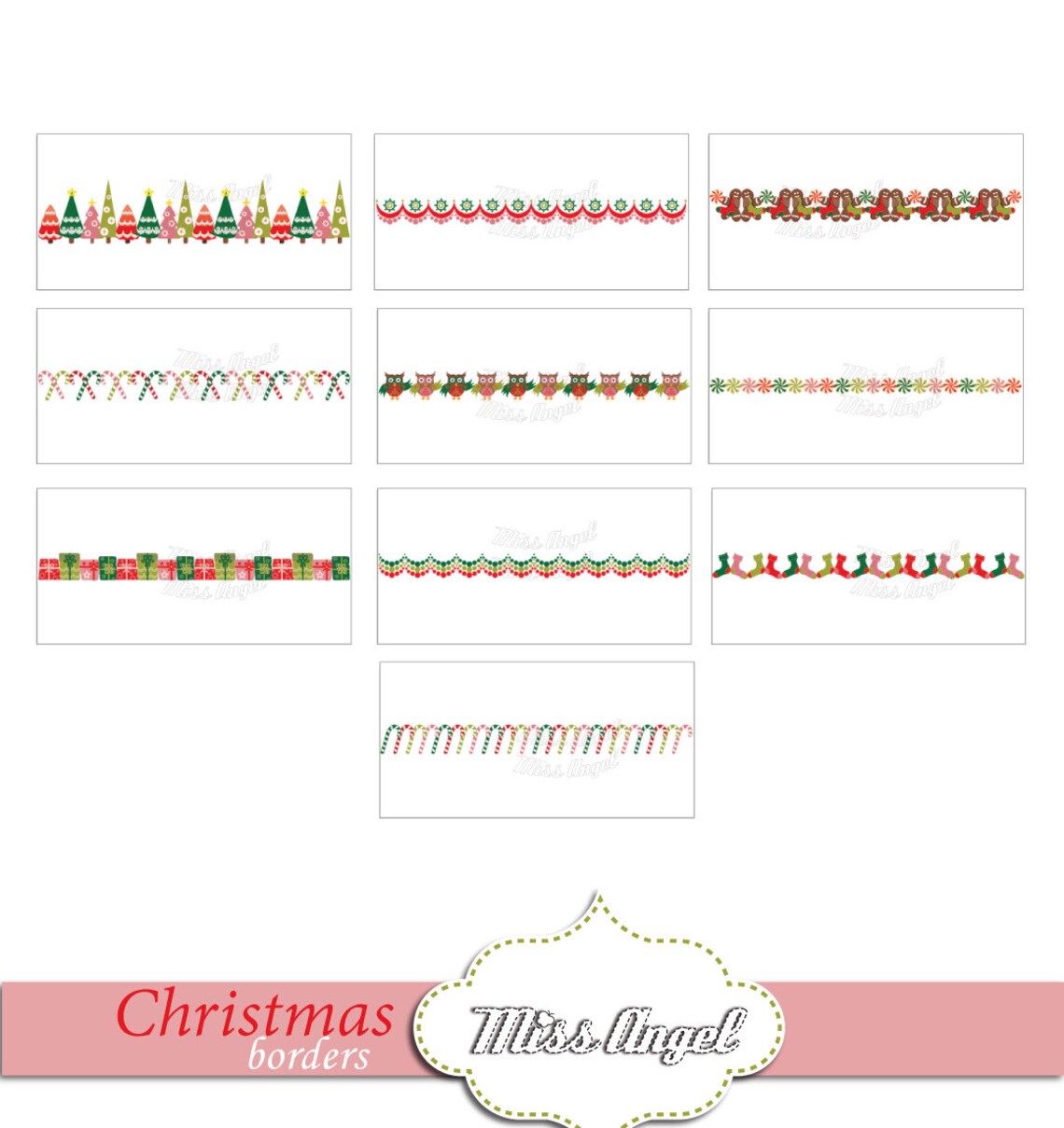 Christmas Borders, Digital Christmas Bunting Banners Clip Art. Small ...