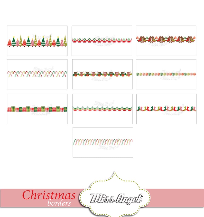 Christmas Borders Digital Christmas Bunting Banners Clip Art. | Etsy UK