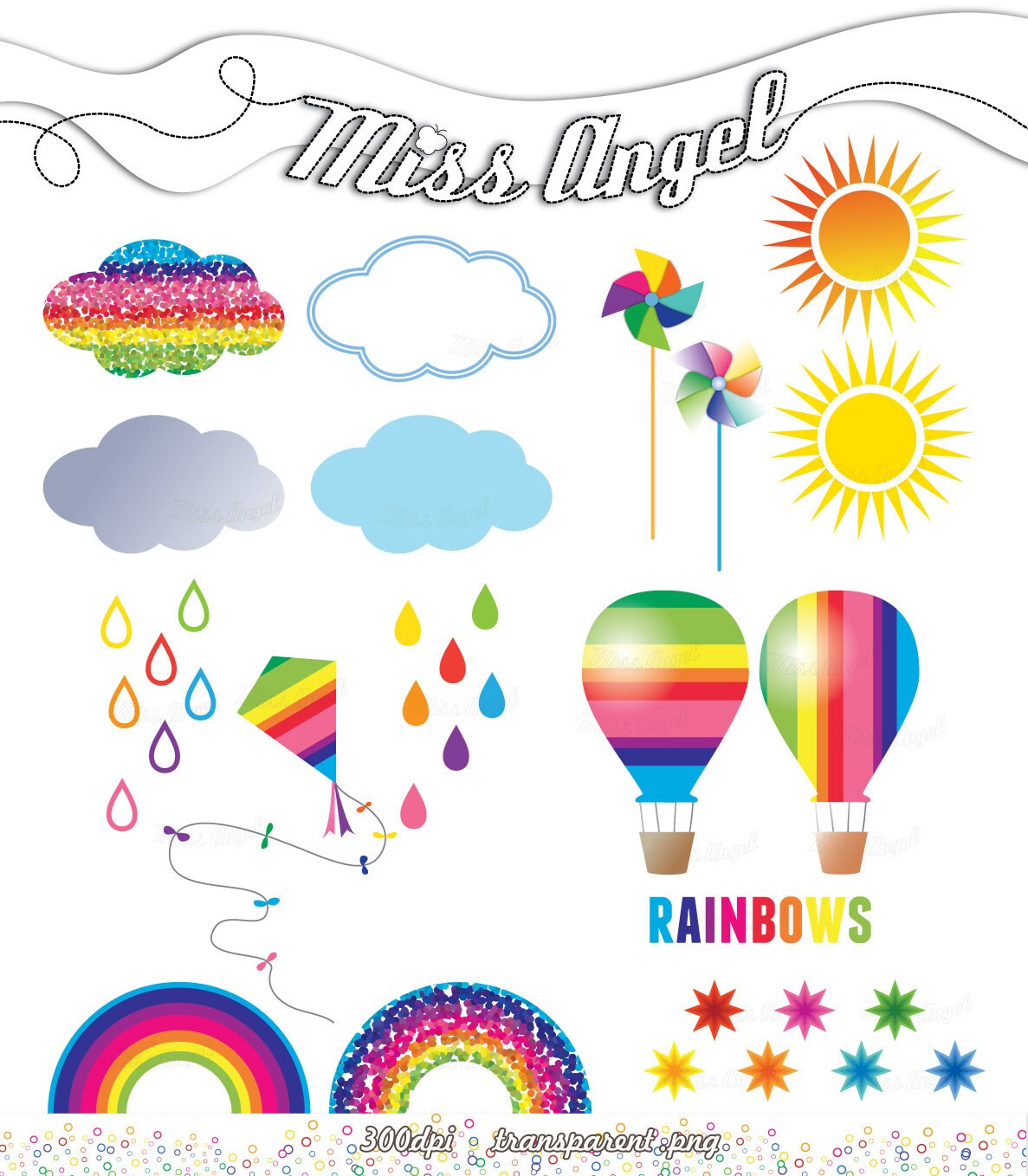 Rainbow CLIPART Set. Rainbow Weather 6" Clip Arts. Colorful Rainbow ...