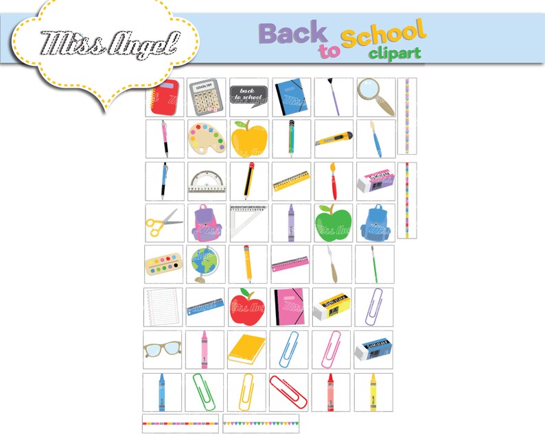 School Supplies Clipart. Back to School CLIPART. Digital School ...