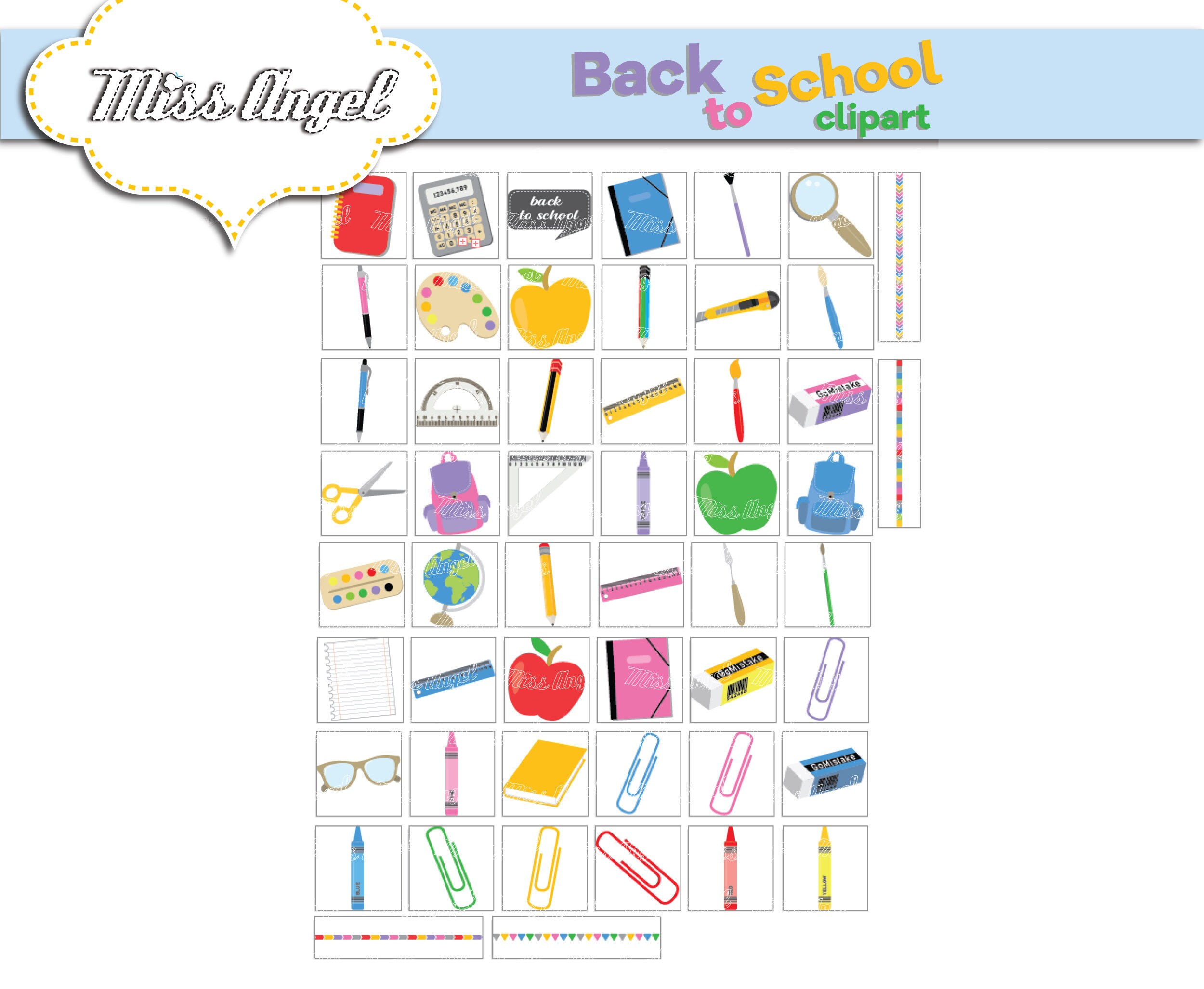 School Supplies Clipart. Back to School CLIPART. Digital School ...