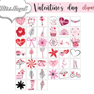 Valentines Day Clipart Bundle. Valentine Clipart Set. Pink Red Hearts ...