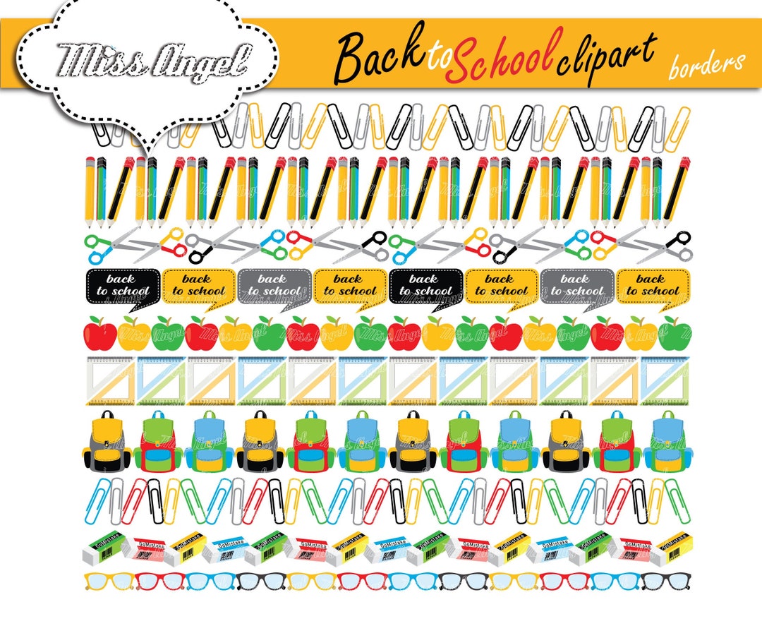 Back to School CLIP ART Borders. School Borders. School Supplies ...