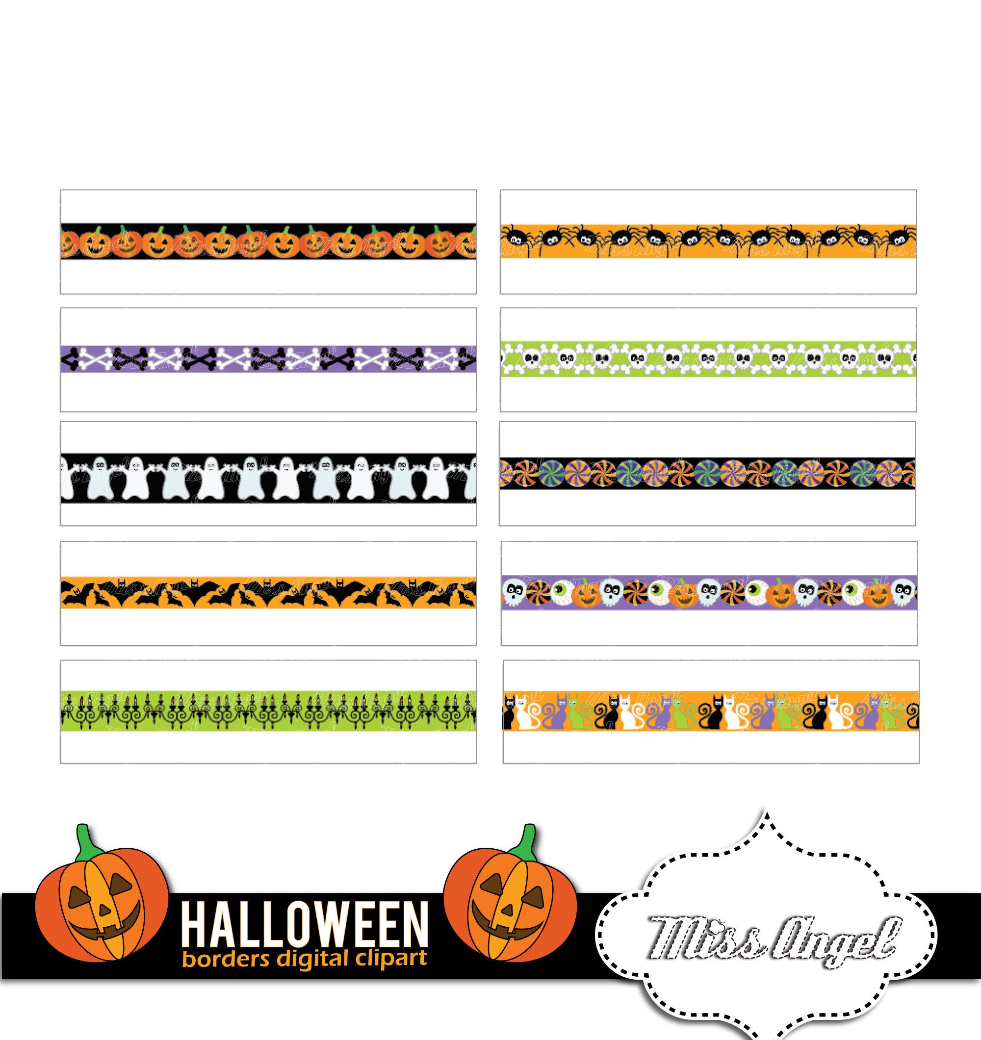 Halloween Borders Clipart. Printable Halloween Digital Border Pattern ...