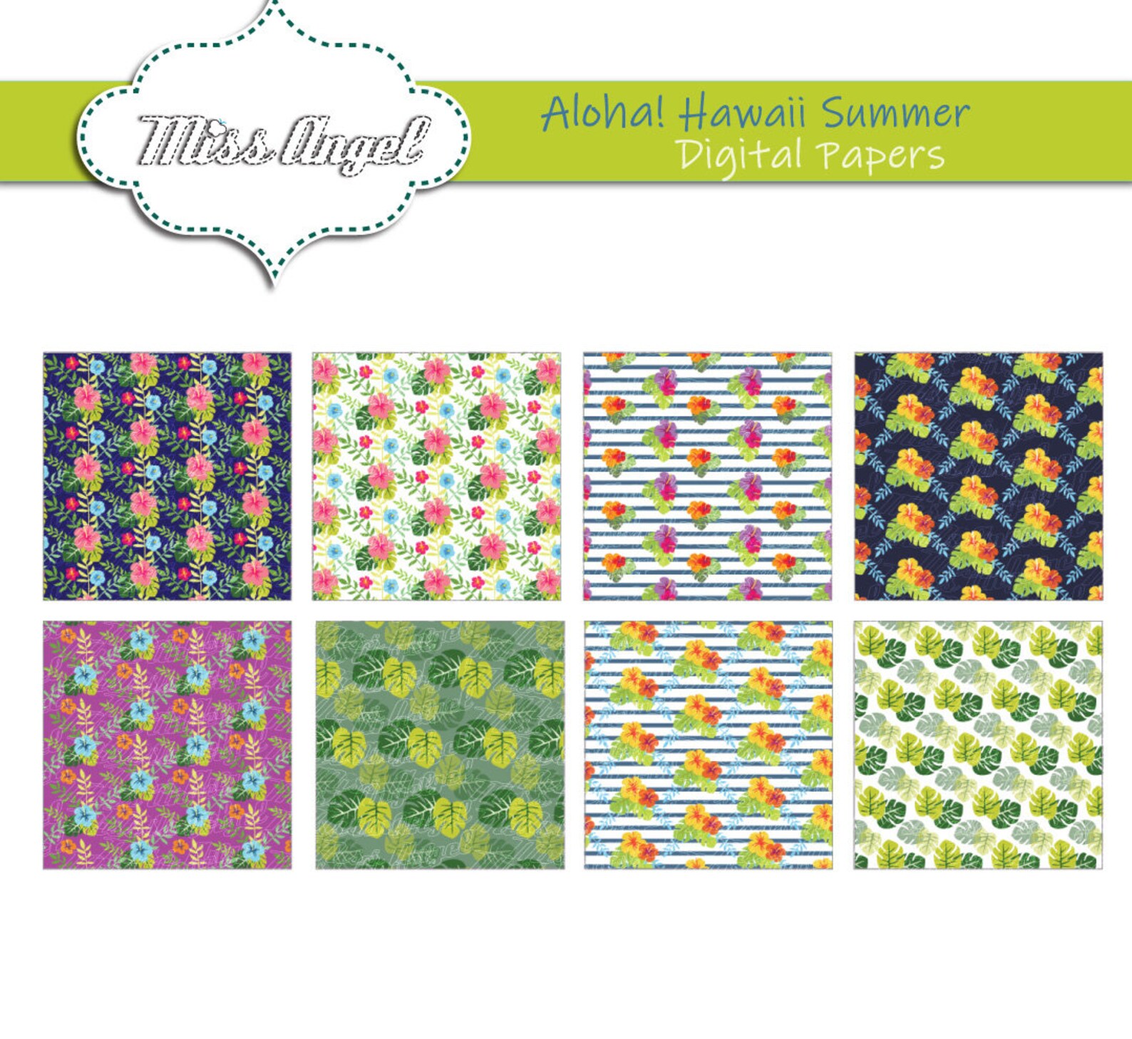 Hawaiian Digital Sheets. Hibiscus Digital Paper Set. Hawaii Digital ...