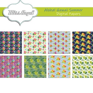 Hawaiian Digital Sheets. Hibiscus Digital Paper Set. Hawaii Digital ...