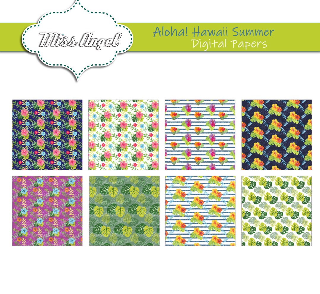 Hawaiian Digital Sheets. Hibiscus Digital Paper Set. Hawaii Digital ...