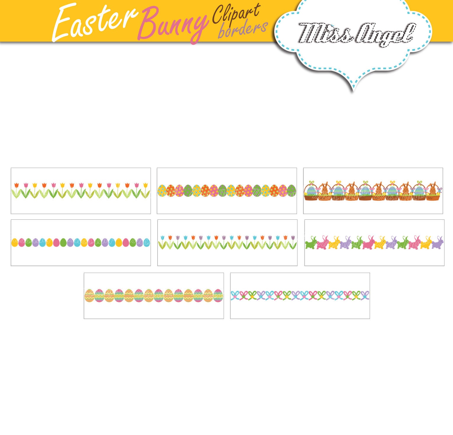 Easter Bunny Clipart Borders. Digital Easter Garlands Clip Art. Small ...