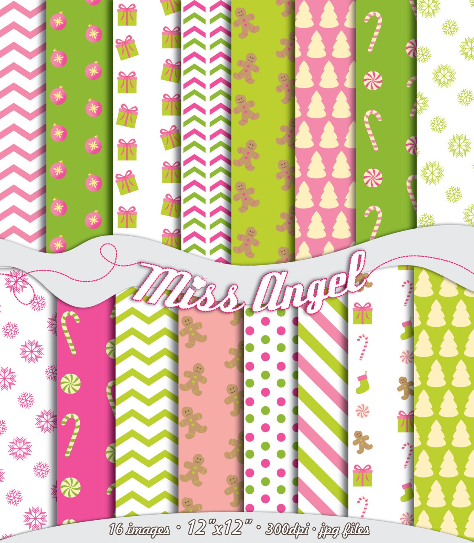 Christmas Digital Sheets. Christmas Printable Papers Set. Pack 16 Paper ...