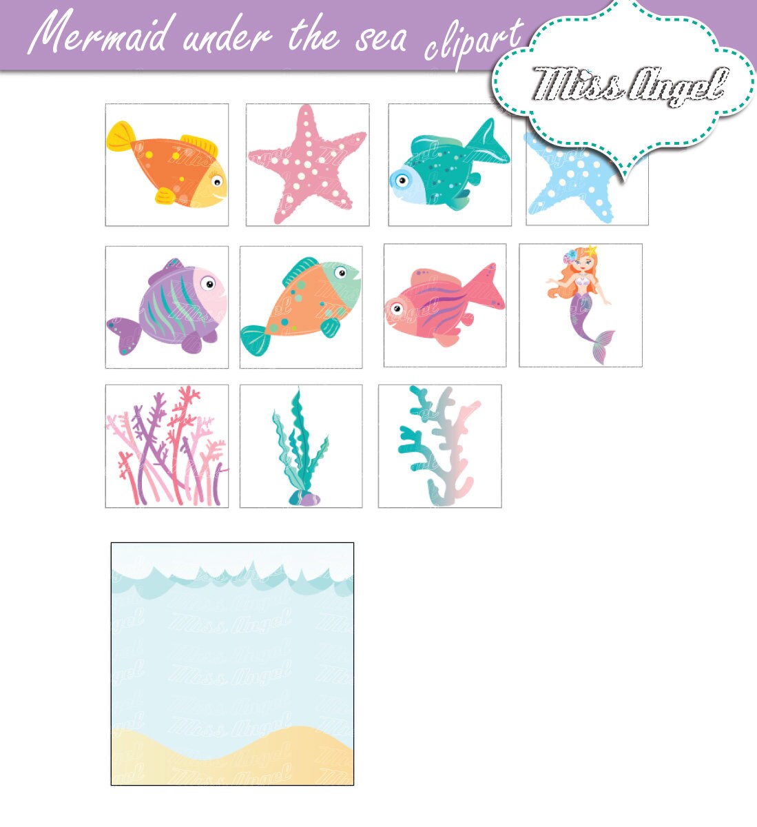 Mermaid Clipart. Digital Under the Sea Mermaid. Cute Fish Clip Art ...