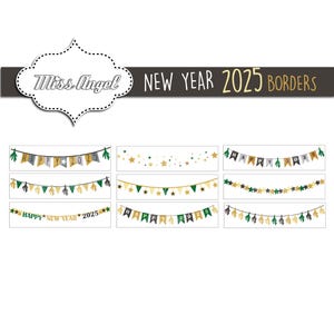 New Year Clipart Buntings. New Year's 2025 Garlands. Gold, Grey, Green ...