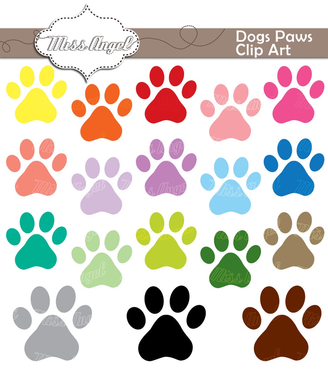 Dog Paw Print Clip Art. 18 Digital Dog's Paws Prints Digital Drawings ...