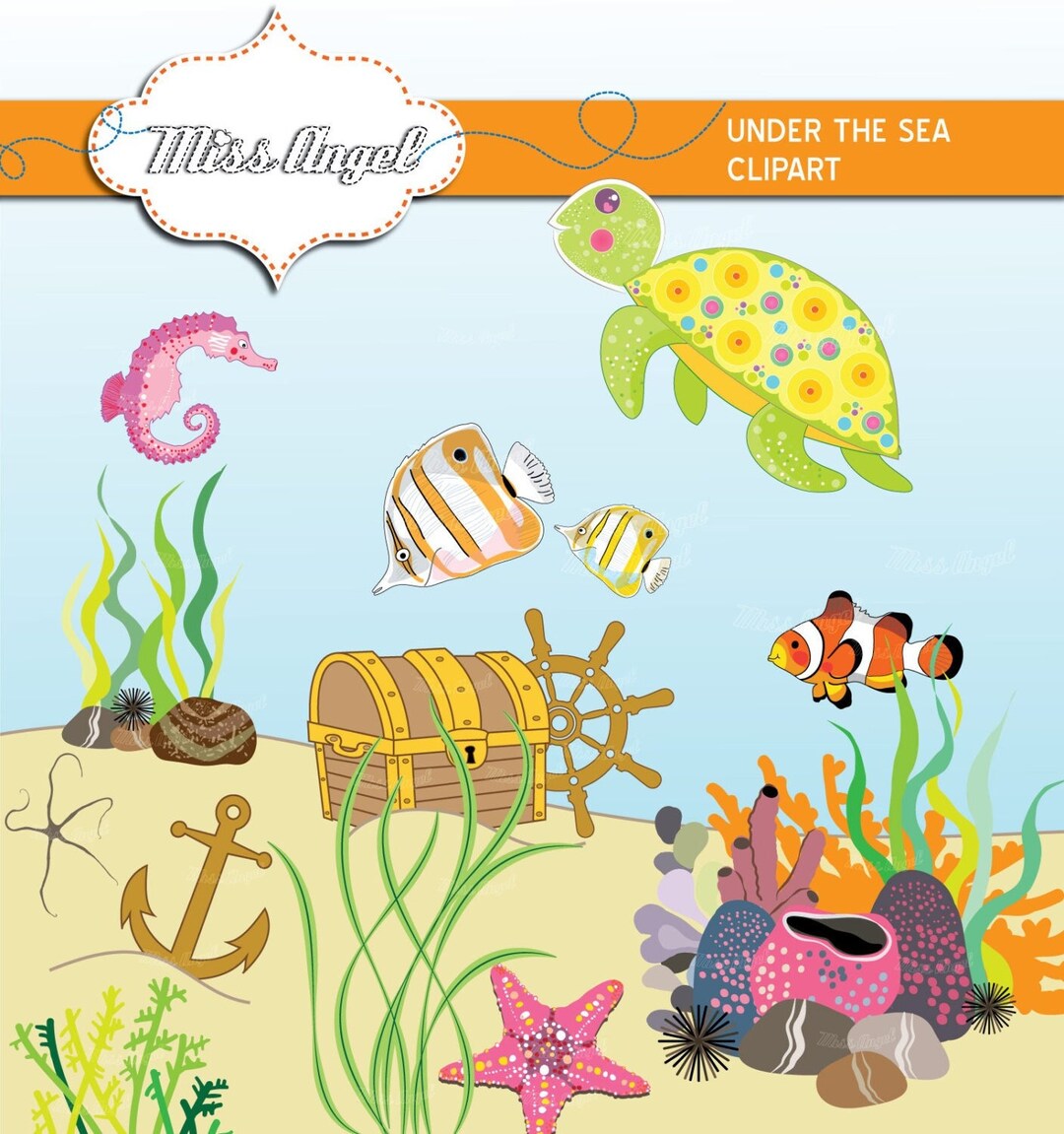 Under the Sea Clipart. Turtle Clown Fish Tropical Fish - Etsy