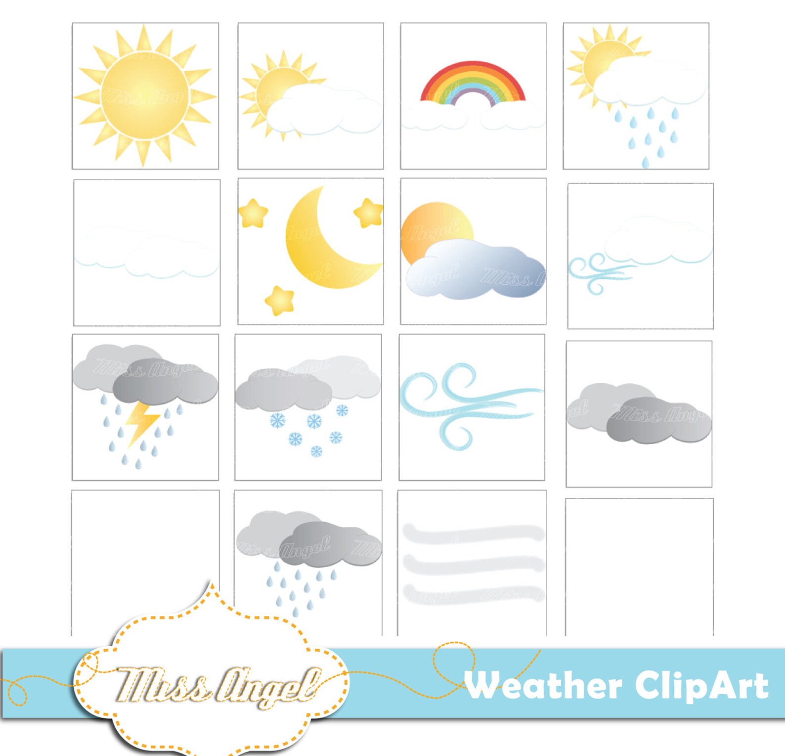 Weather CLIPART. Digital Weather Illustrations. Printable Rainbow ...
