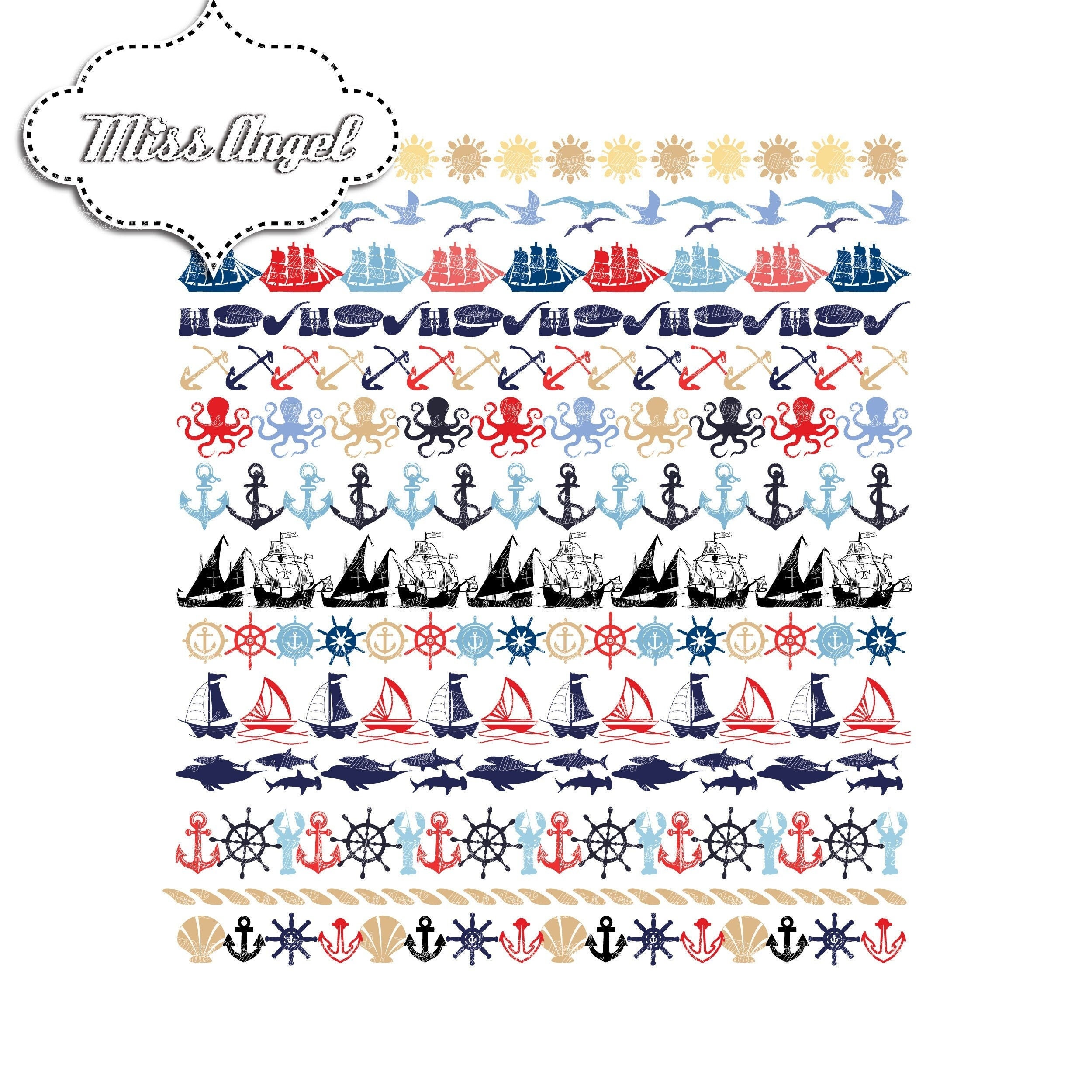 Nautical Borders Clipart. Digital Nautical Bunting Banners. Sailing ...