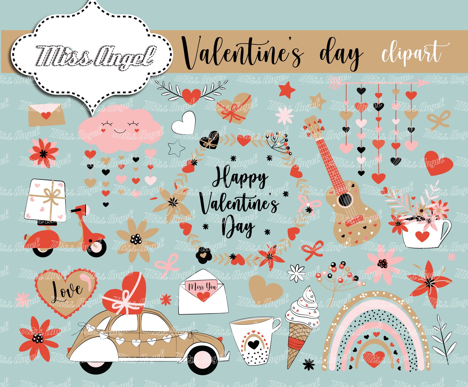 Valentine's Day CLIPART Set. 37 Valentines Clipart. Digital Clip Art ...