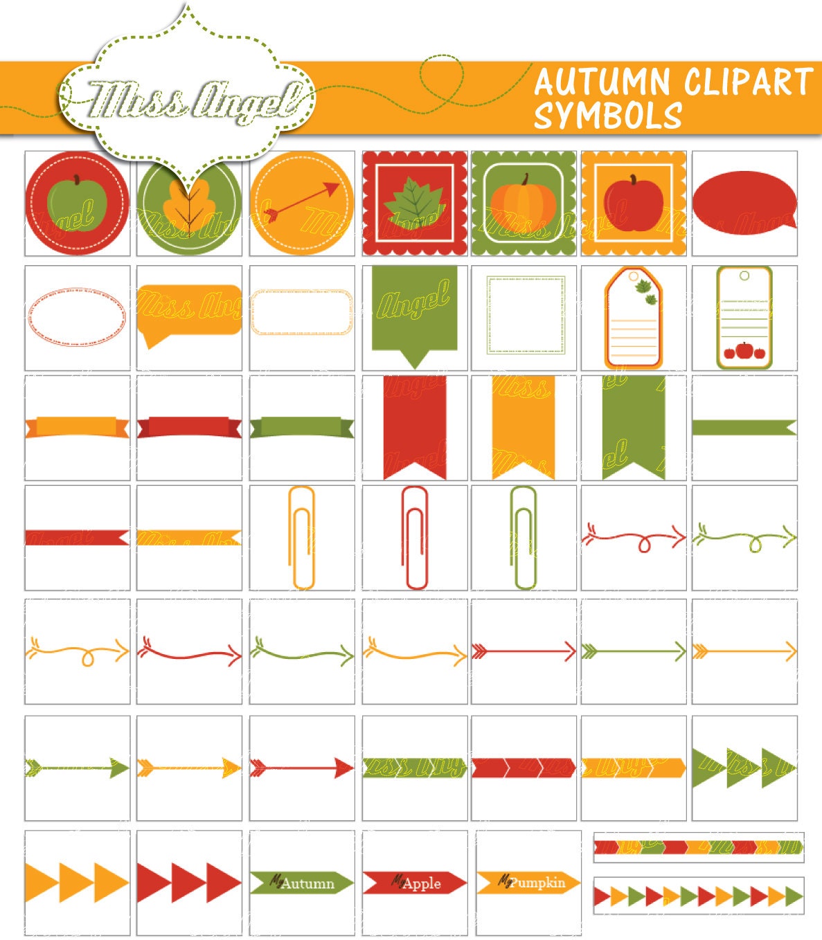 Autumn Frames CLIPART. Fall Digital Frames, Arrows, Labels, Tags ...