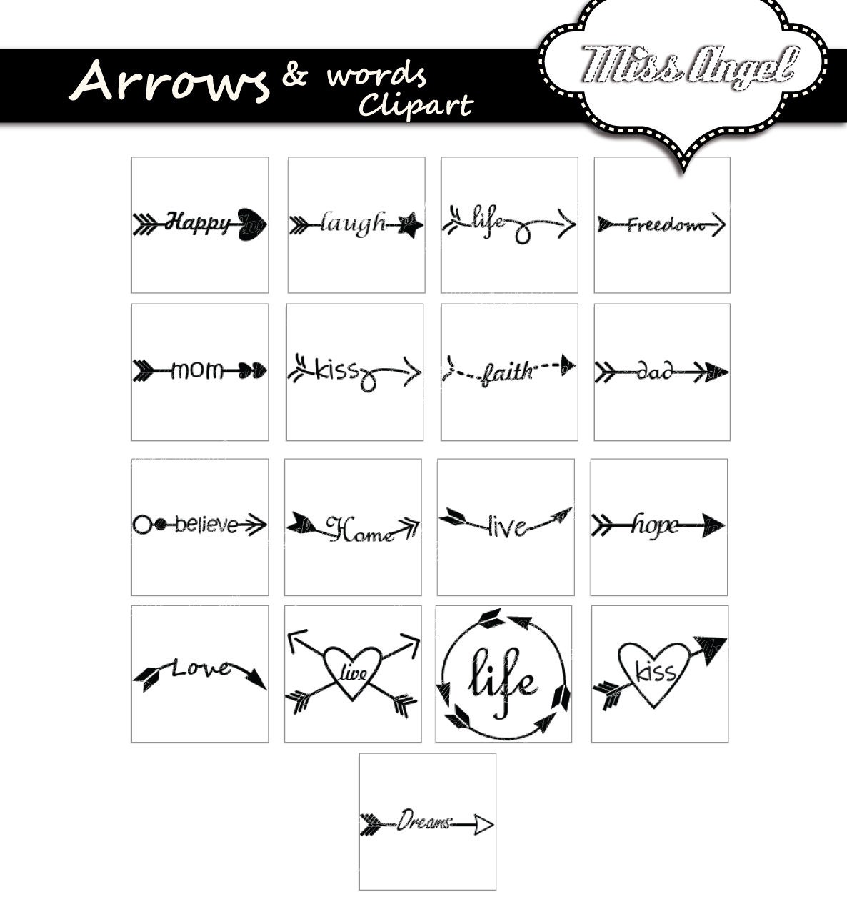 Arrow Clipart. Arrow Words Clip Art. 17 Digital Arrows With Words. Love ...