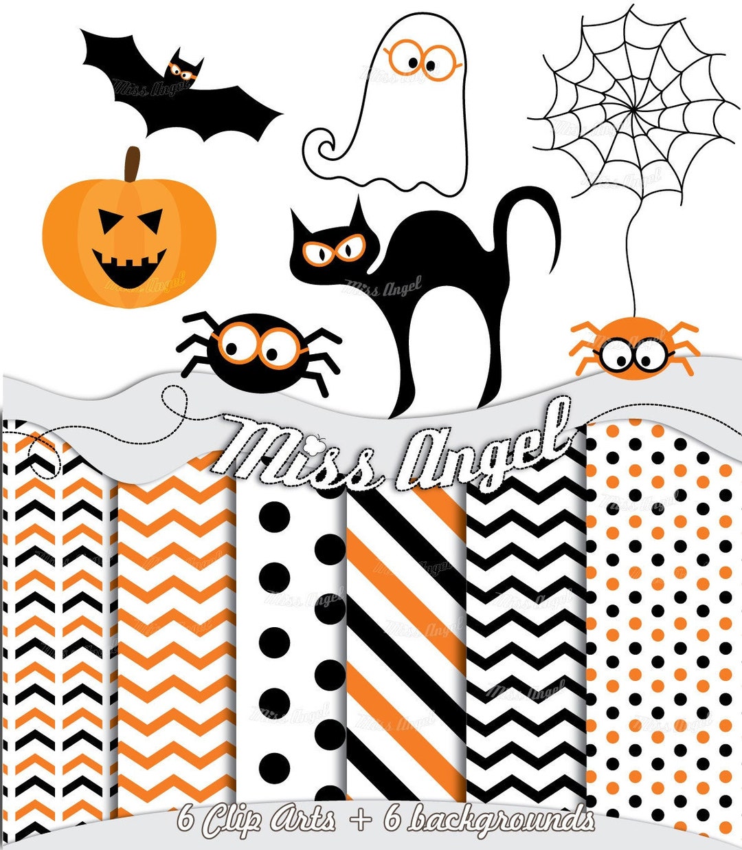Halloween Clipart. Digital Sheets, 6 Clip Art + 6 Mixed Scrapbook ...