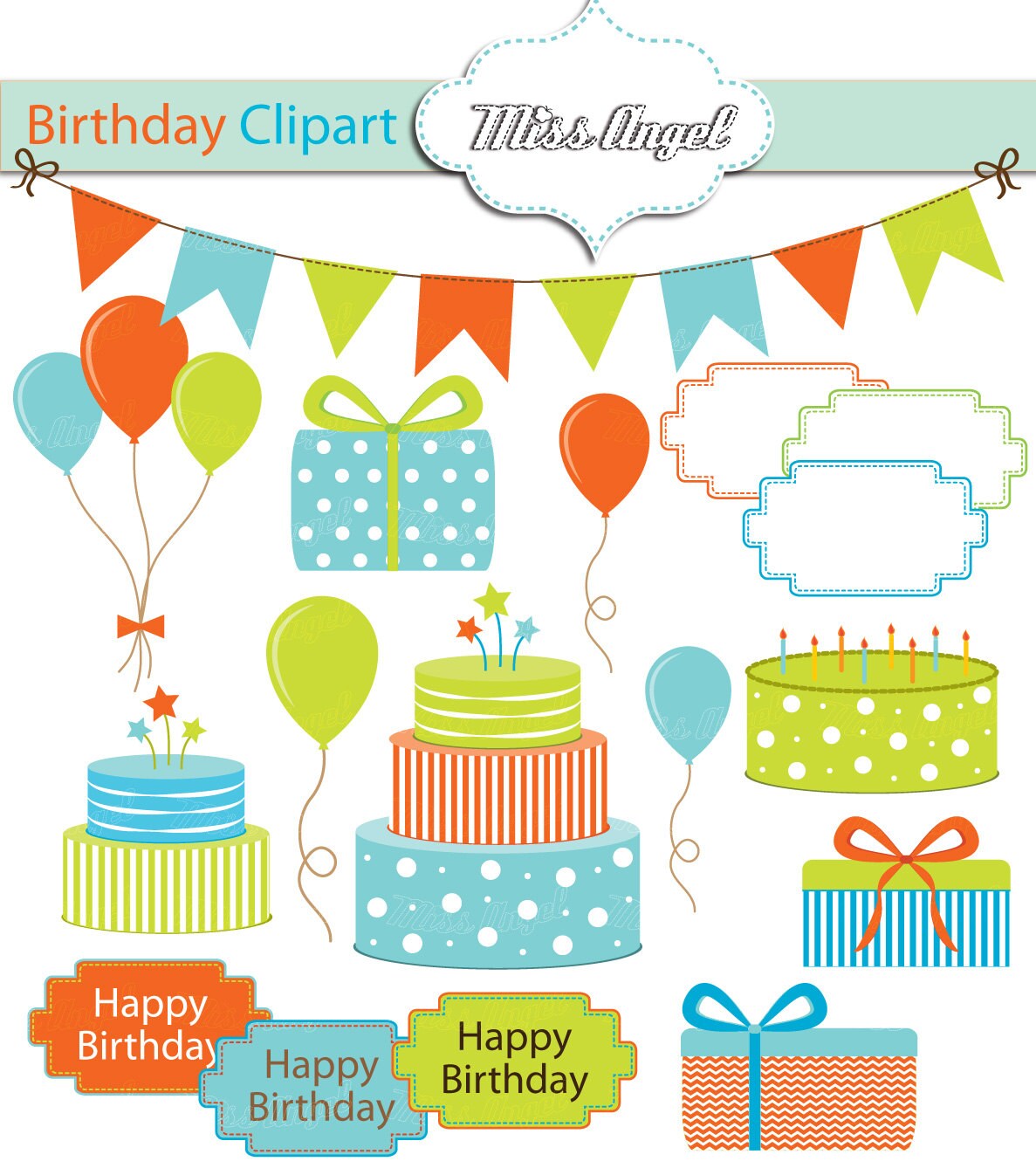 Birthday Party Clipart. BUY 2 GET 1 FREE, Buy 4 Get 2 Free Digital ...