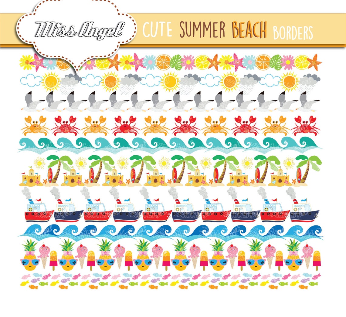 Digital Summer Borders Clip Art. Beach Borders. Small Commercial Use ...