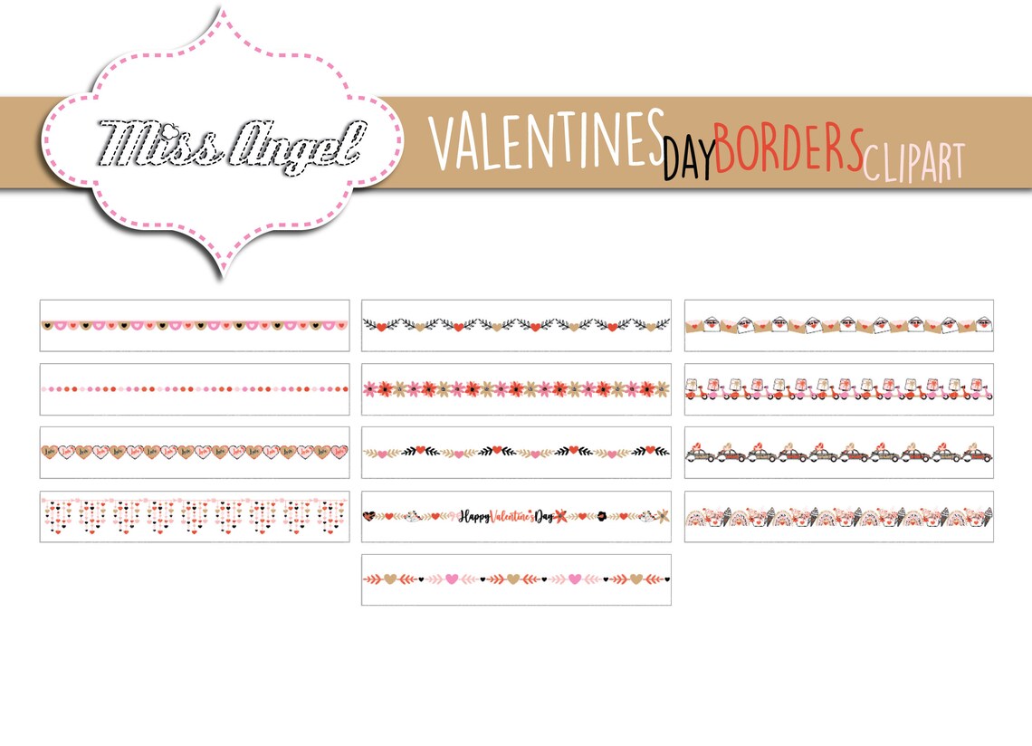 Valentine's Day Borders Clipart. Valentine's Bunting Banners. Printable ...
