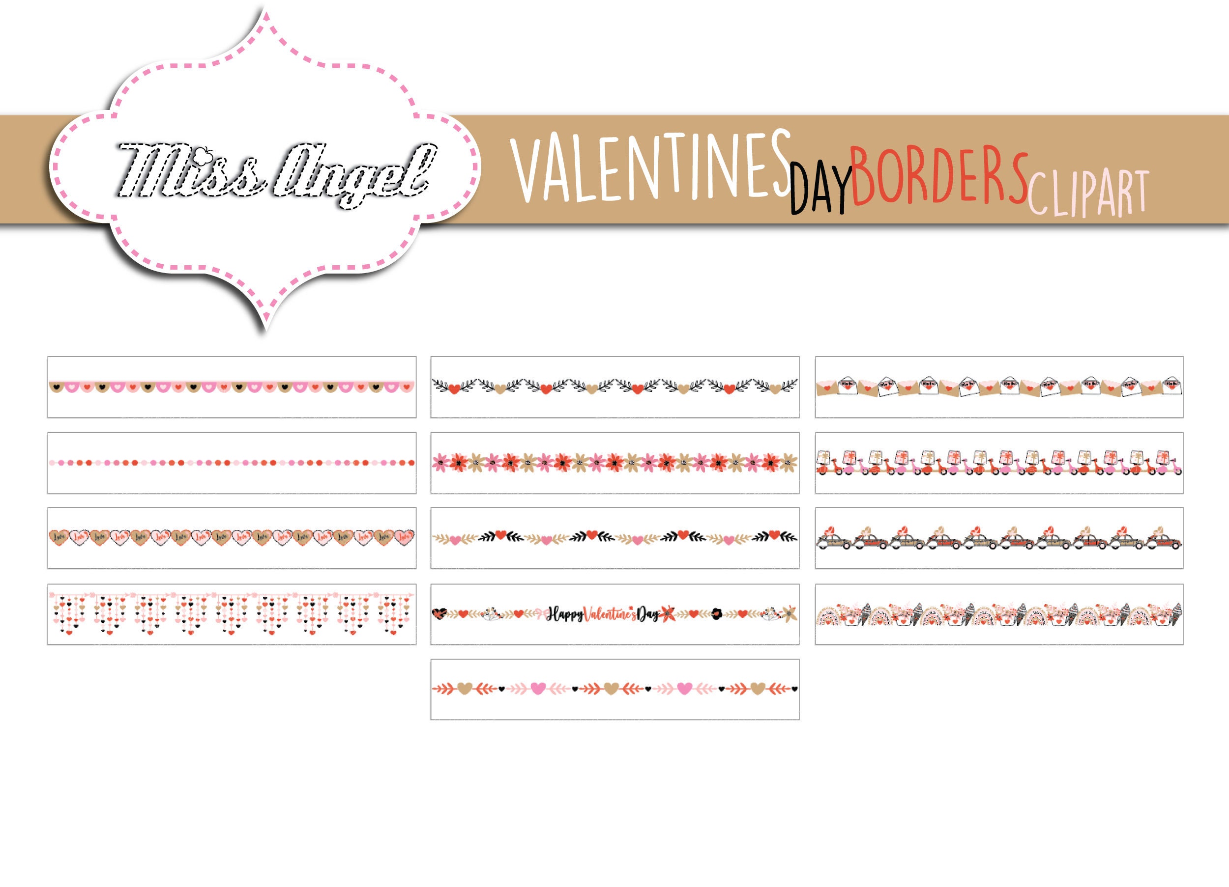 Valentine's Day Borders Clipart. Valentine's Bunting Banners. Printable ...