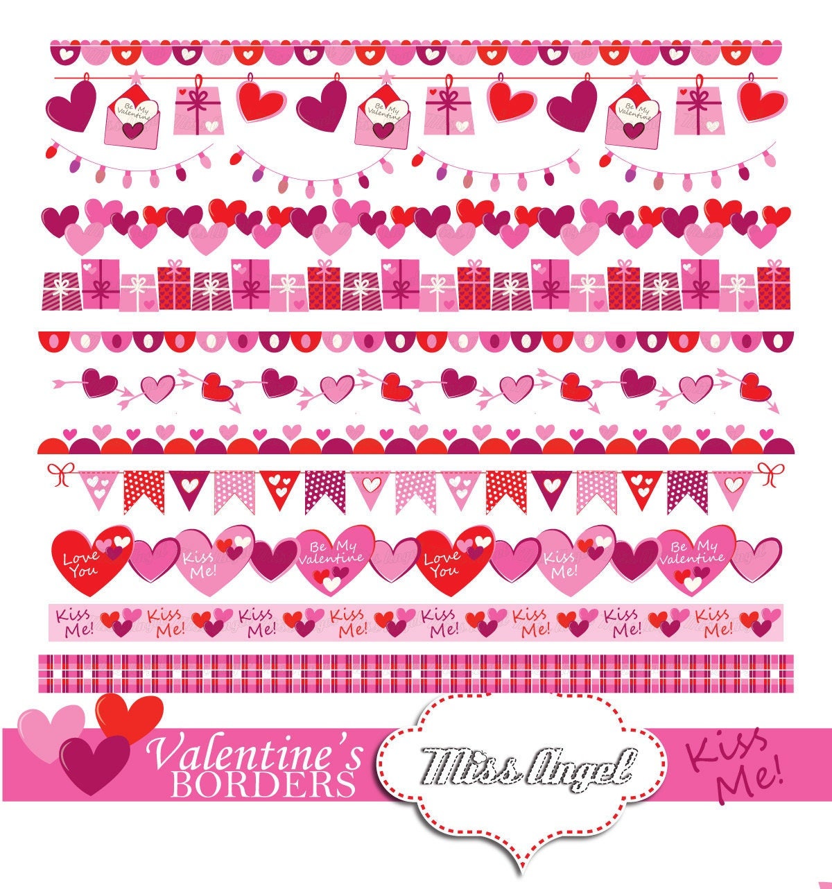 Valentine's Bunting Banner, 12 Romantic Printable Borders Clip Art. 12 ...