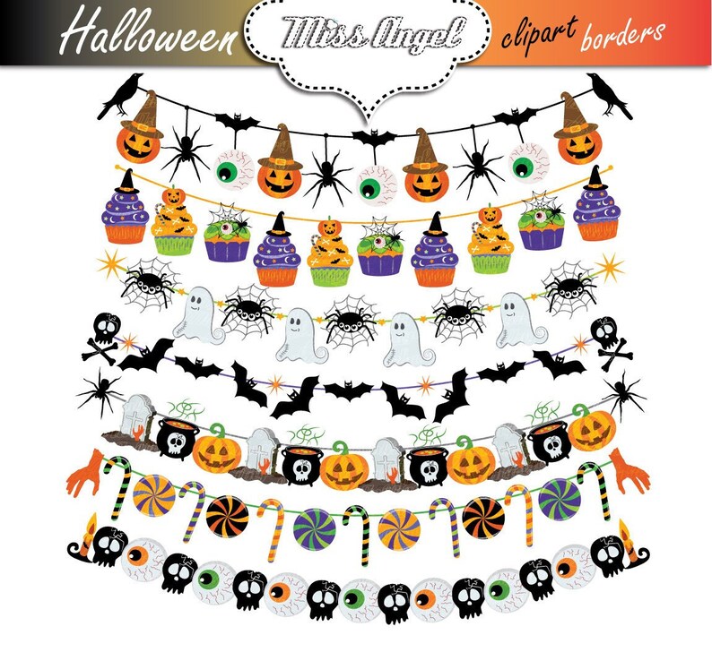 Halloween Bunting Banners Clipart. Cute Halloween Borders Clip Art ...