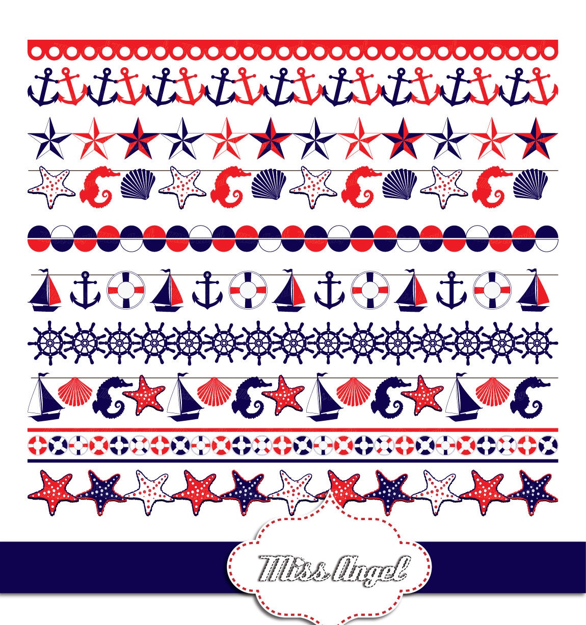 Nautical Digital Borders, Nautical Clipart, Digital Bunting Banners ...