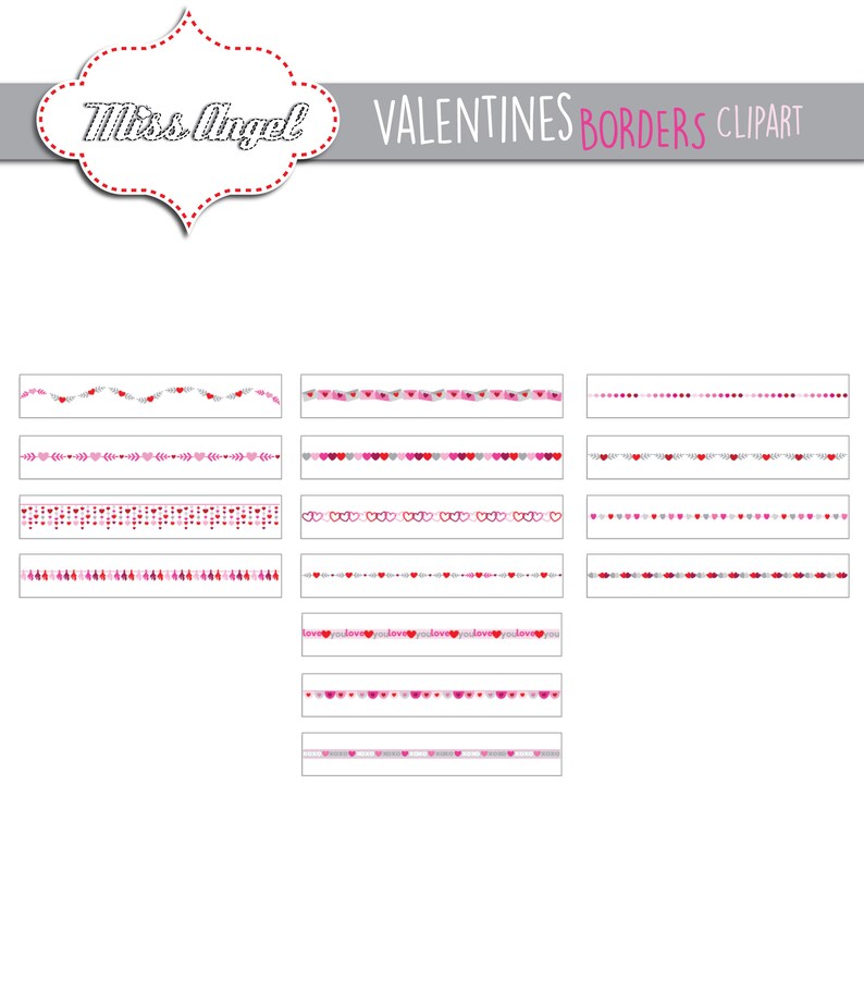 Valentines Borders Clipart. Valentine Ribbons Clip Art. 15 Romantic ...