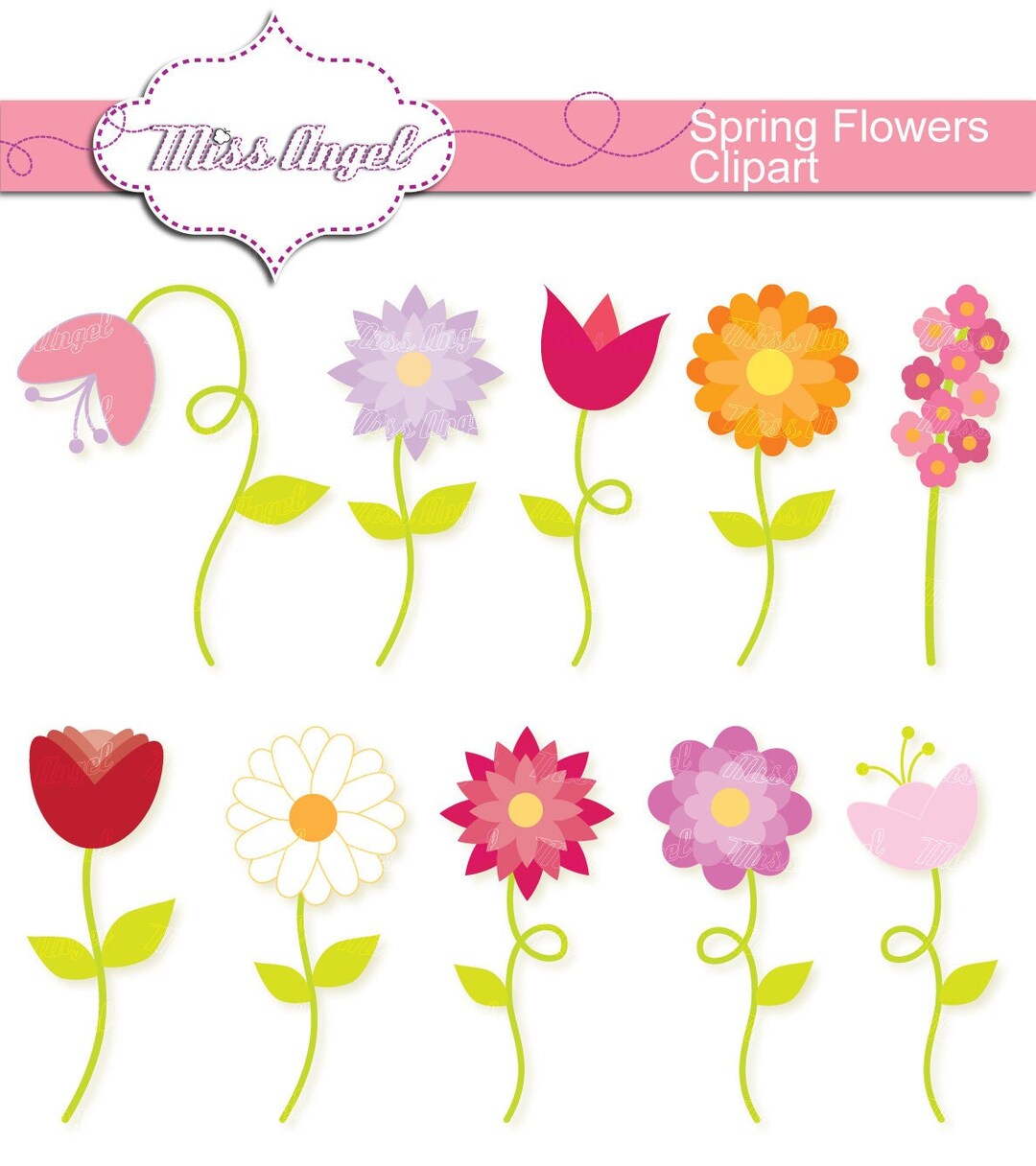 Spring Flowers CLIPART SET, 10 Digital Flowers. 6" Clip Art Printable ...