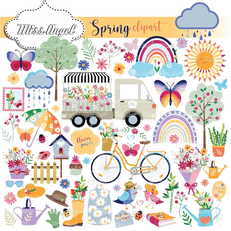Spring Clipart. Cute Spring Garden Digital Set. Flowers Clipart Small ...