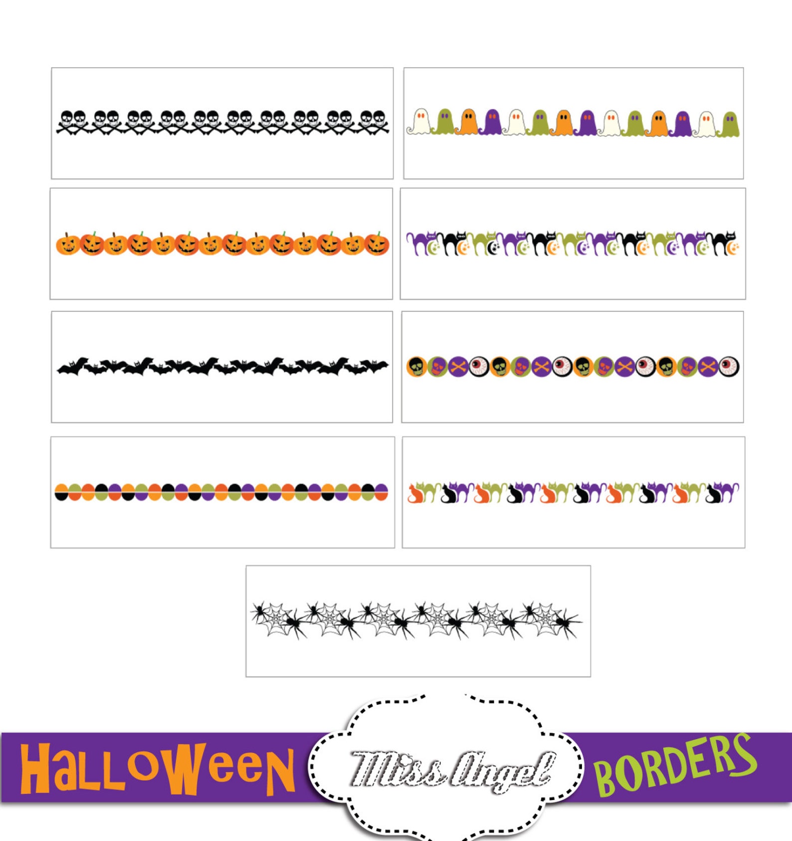 Halloween Borders Clip Art, Halloween Bunting Banners, Digital Ribbons ...