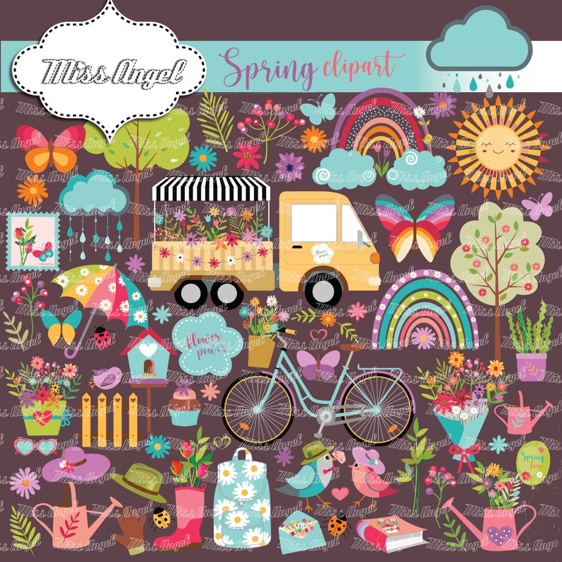 Spring Clipart Bundle. Cute Spring Garden Digital Set. Flowers Clipart ...
