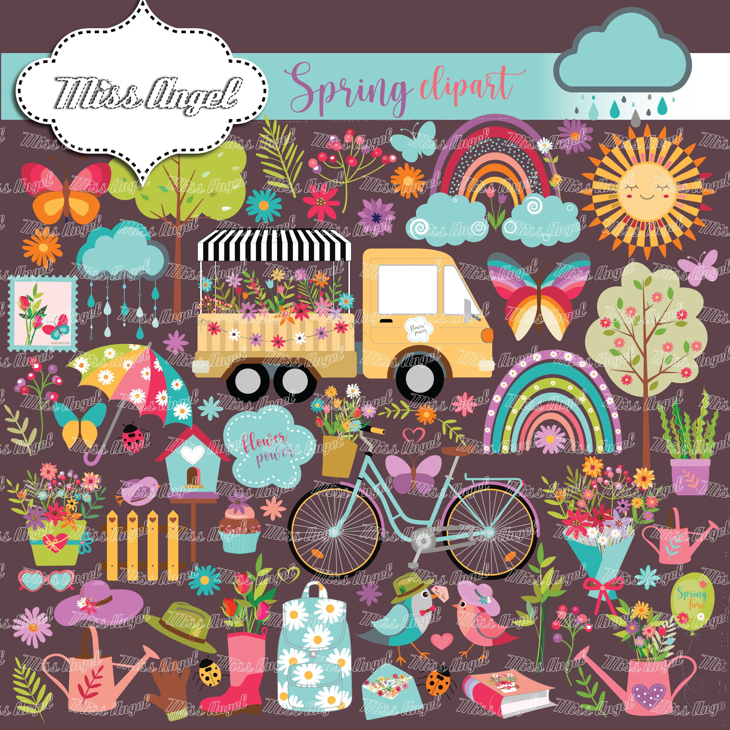 Spring Clipart Bundle. Cute Spring Garden Digital Set. Flowers Clipart ...